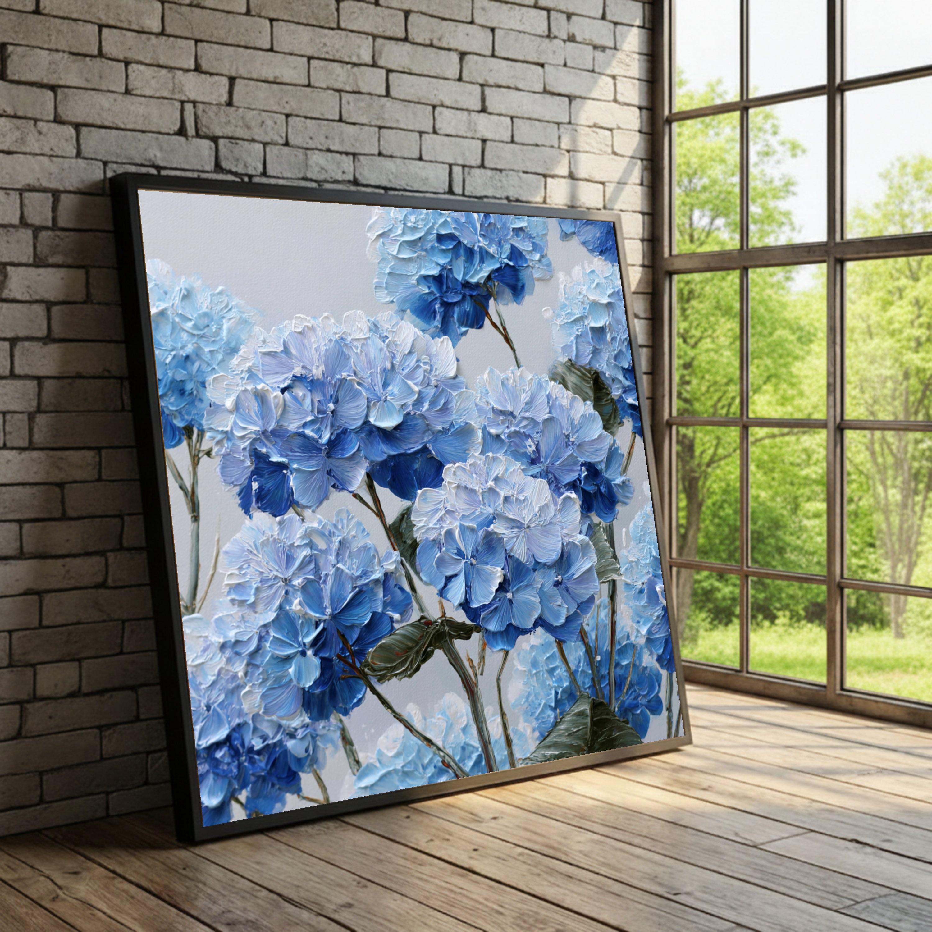 Blue Hydrangea Blossom Canvas Wall Art, Floral Printing Decor, Print ...