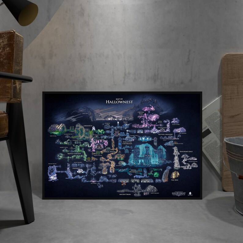 Hollow Knight Map Poster, Hallownest Wall Art, Hornet Wall Decor ...