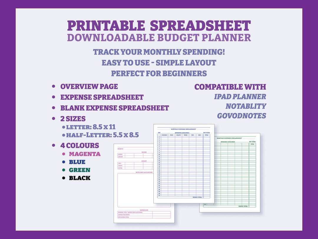 Printable Budget Planner, Budget Spreadsheet, Printable Budget Template ...