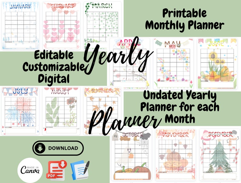 Editable Yearly Planner Printable and Digital - Etsy
