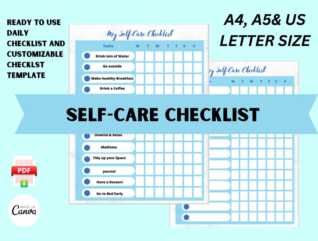 Self Care Planner Printable. Self Care Checklist. Self Care Journal ...