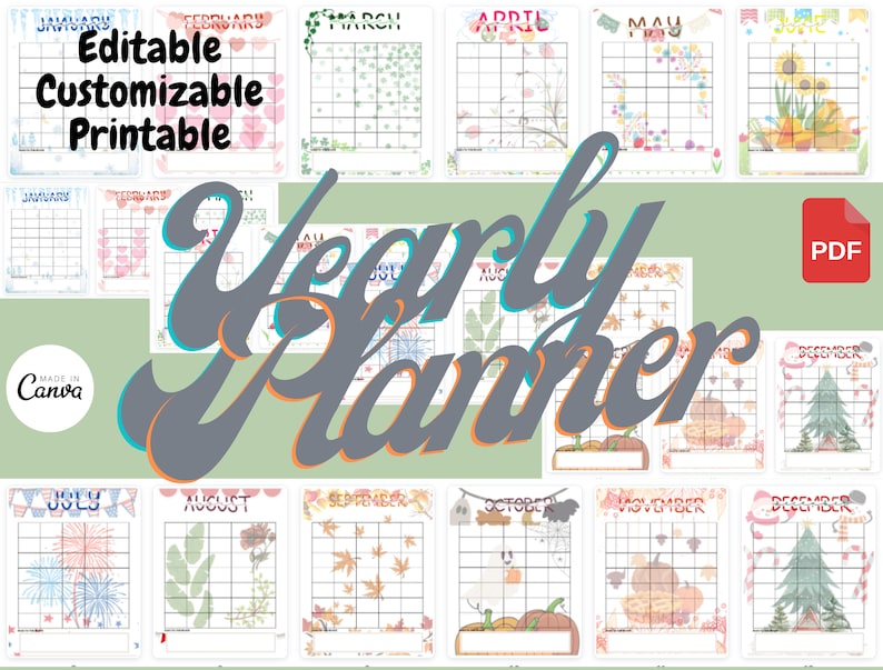 Editable Yearly Planner Printable and Digital - Etsy