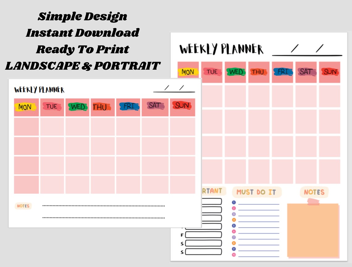 Weekly Planner, Printable Weekly Planner for Kids, Weekly Schedule ...