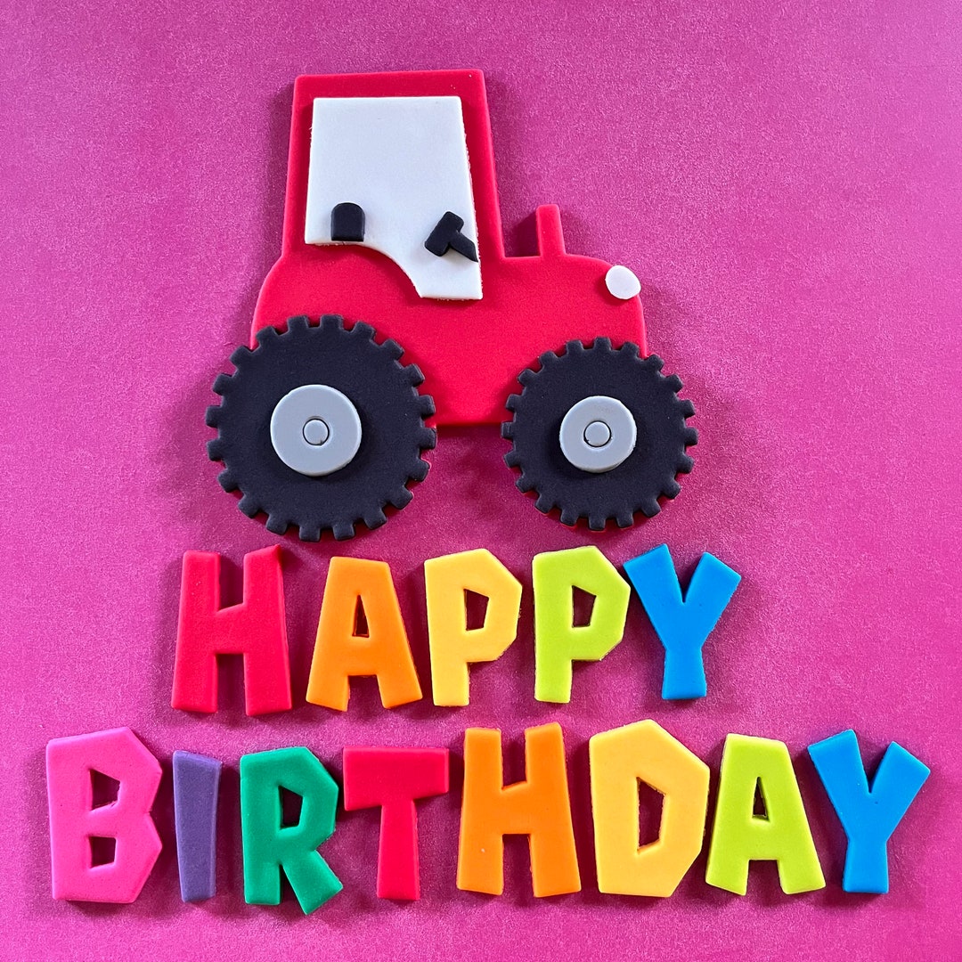 Edible Red TRACTOR With Rainbow Letters Decorations Fondant Icing ...