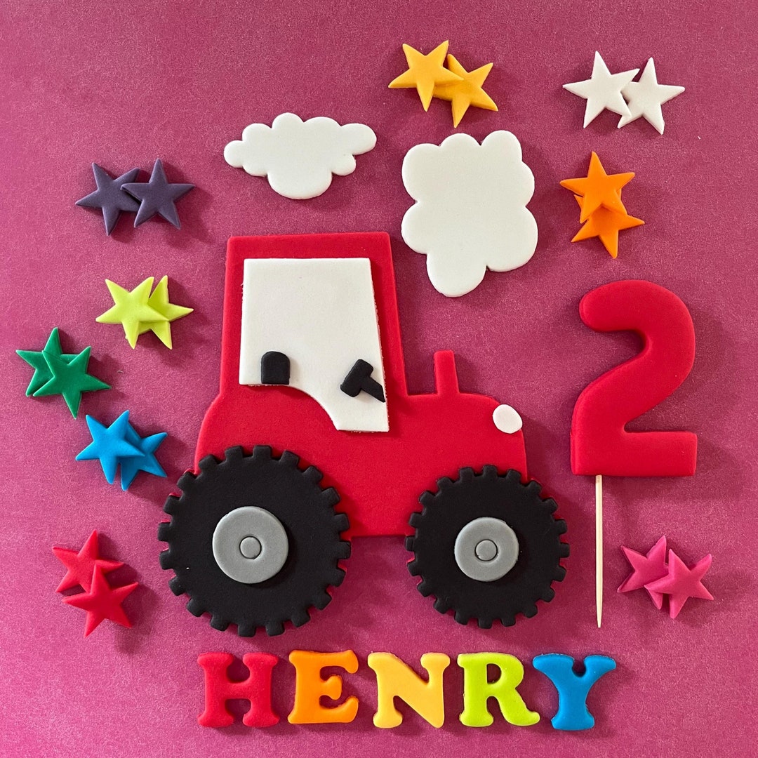Edible Red Tractor Rainbow Set Birthday Fondant Cake Topper Set, Name ...
