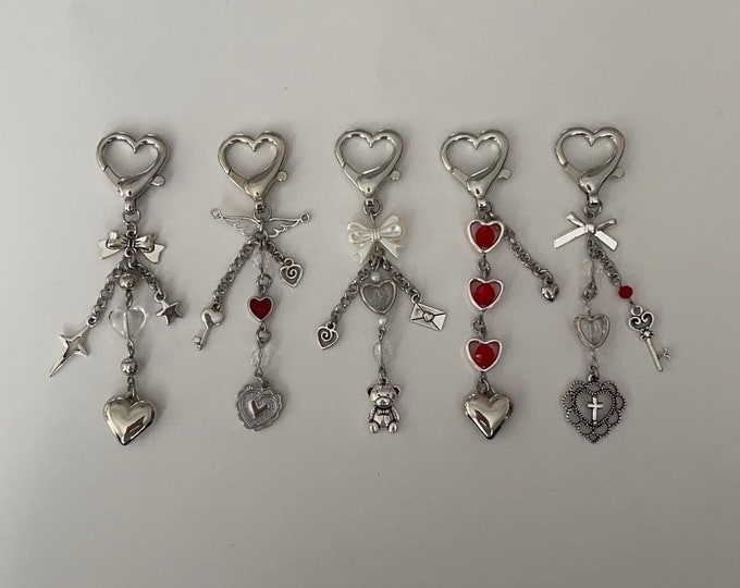 Y2K Locket Keychain, Handmade Beaded Keychain, Keychain Charm, Cute ...