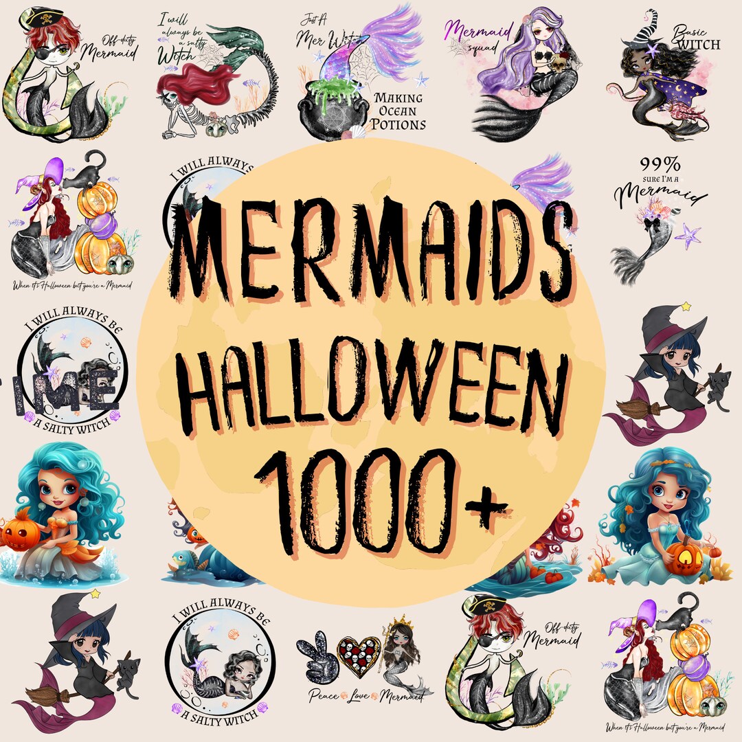 1000 Halloween Mermaids Bundle Clipart, Mermaid Party,mermaid Png ...