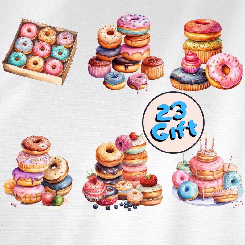 Donut Watercolor Clipart, Sweet Bakery Food Clipart, Donut Birthday ...