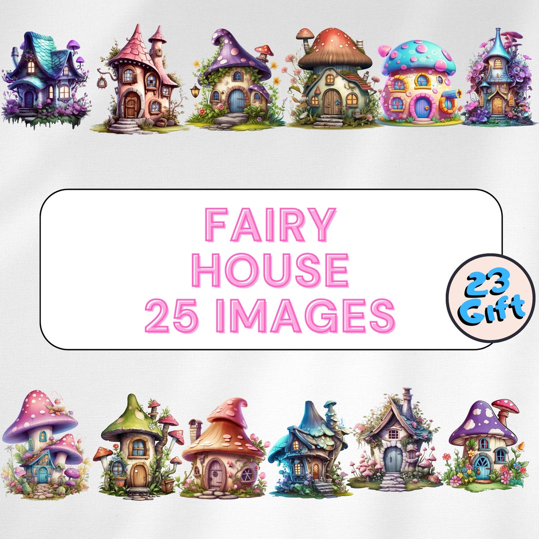 Fairy Houses Clipart, Cute Fairy House Watercolor Clipart, Fantasy ...