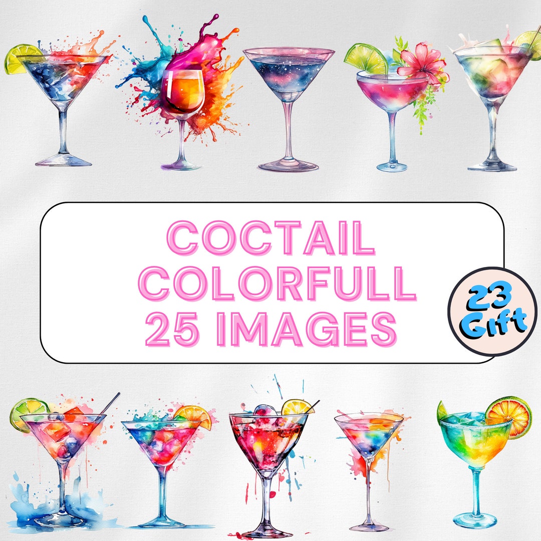Cocktail Watercolour Clipart Signature Cocktail Non - Etsy