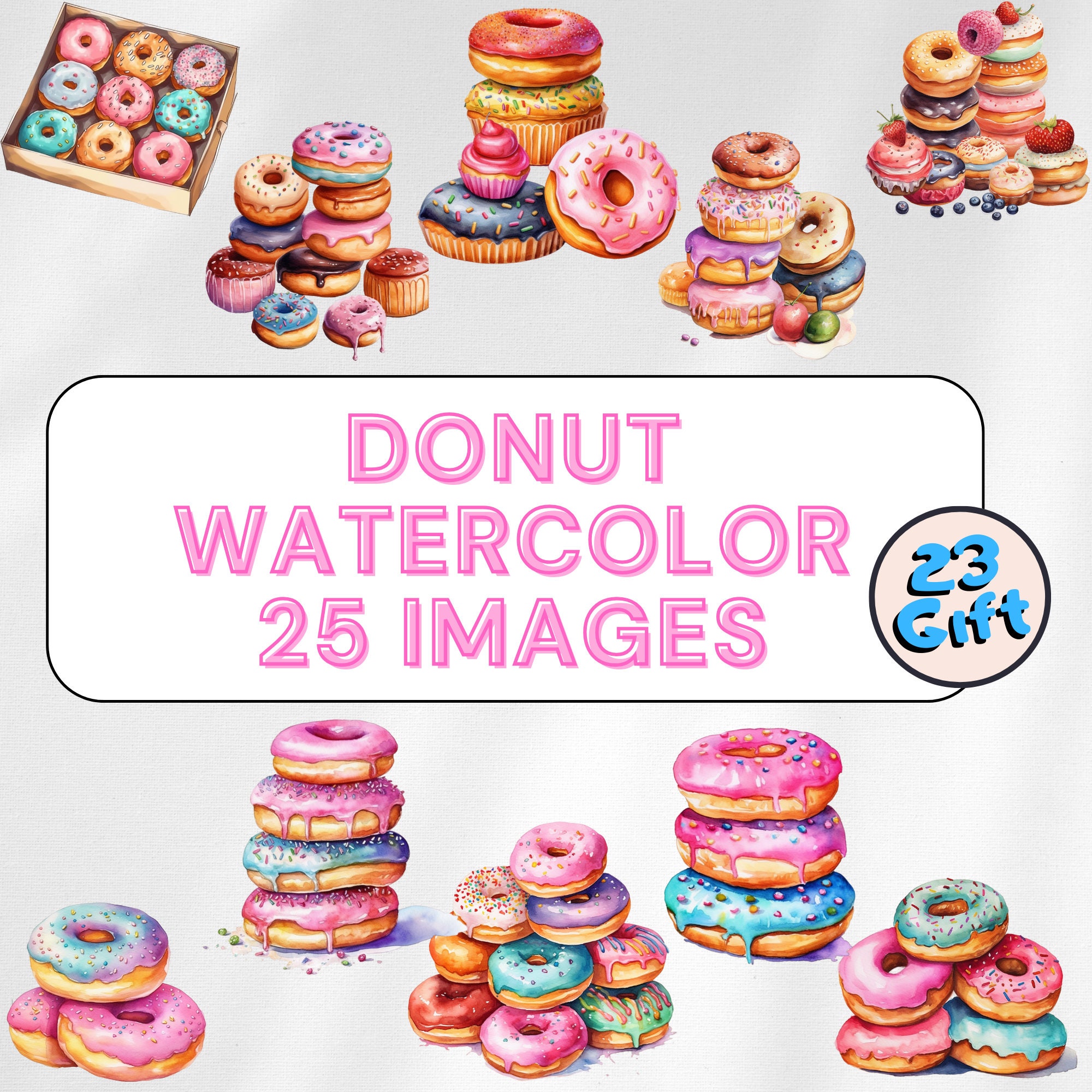 Donut Watercolor Clipart, Sweet Bakery Food Clipart, Donut Birthday ...