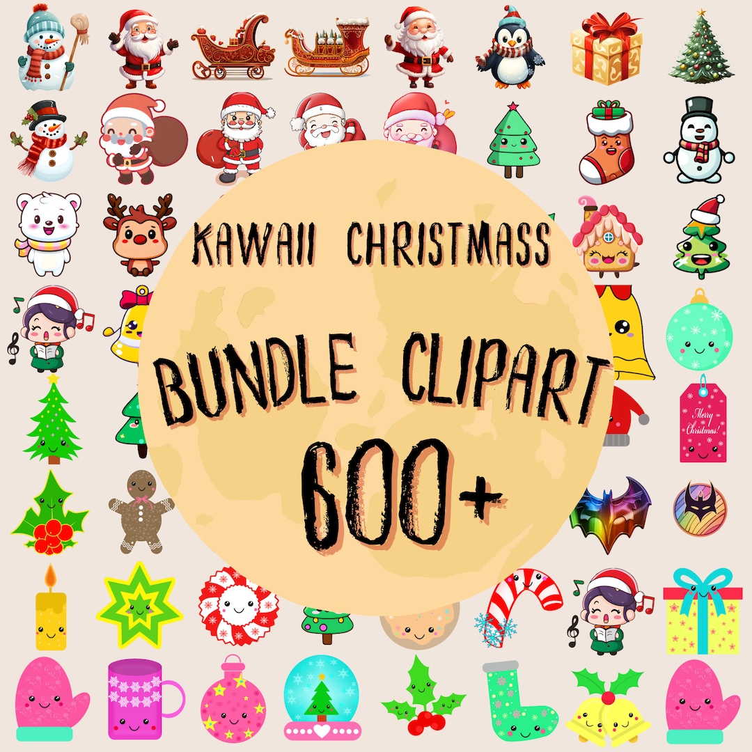 Cute Christmas Clipart Kawaii Christmas Clipart Cute - Etsy