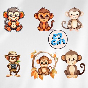 Monkey Watercolor Clipart, Cute Monkey Baby Shower Graphics, Monkey ...