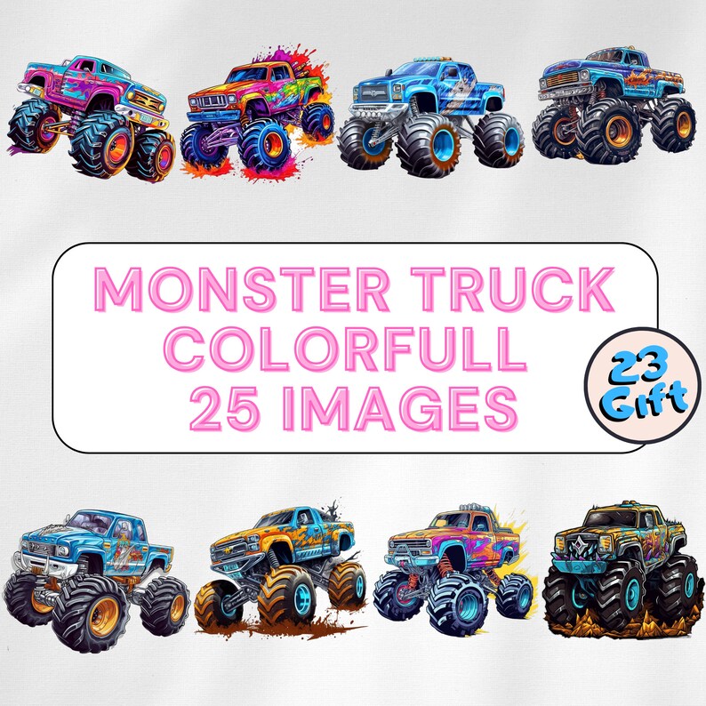 Monster Truck Sublimation, Clipart Monster Truck Watercolor, Monster ...