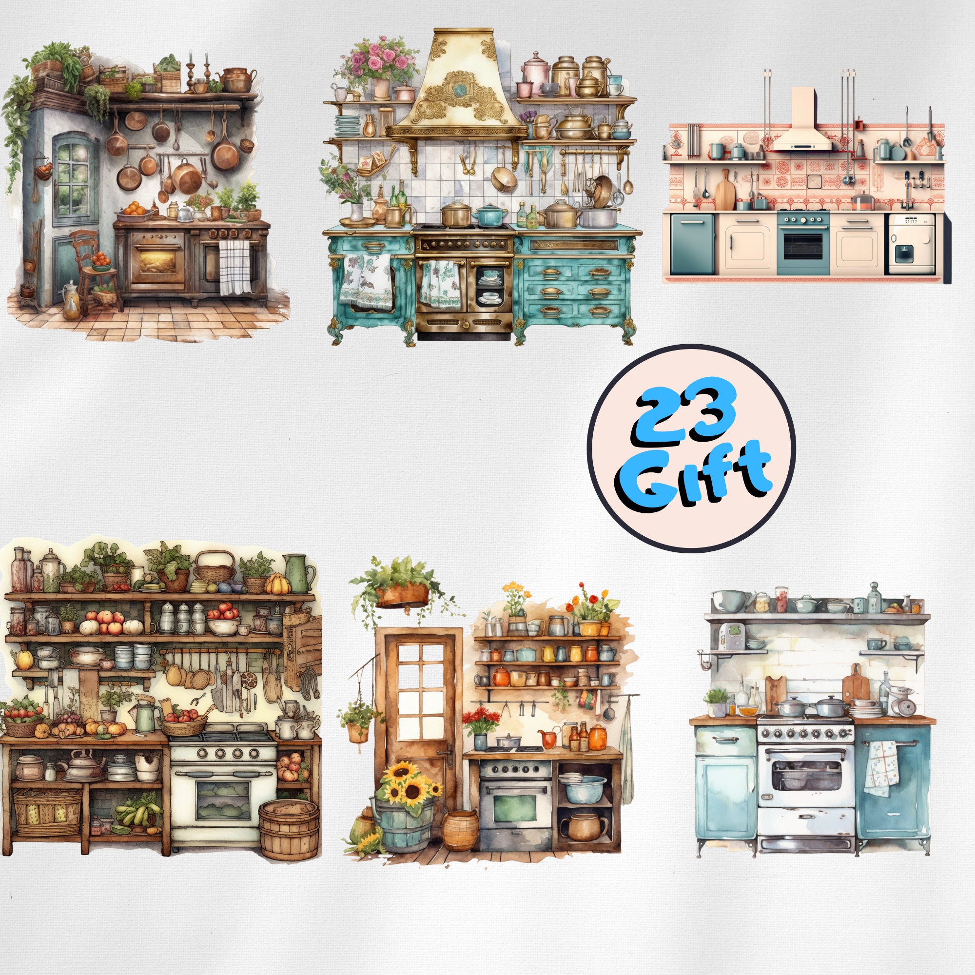 Watercolor Rustic Cooking Clipart Bundle Kitchen Clipart - Etsy