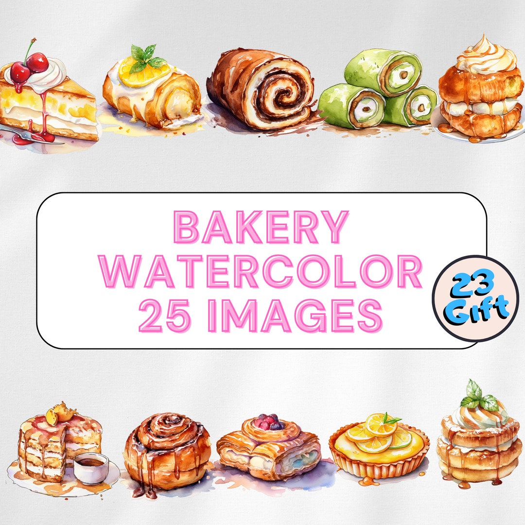 Watercolor Bakery Clipart PNG Bakery Clipart Bread Basket - Etsy