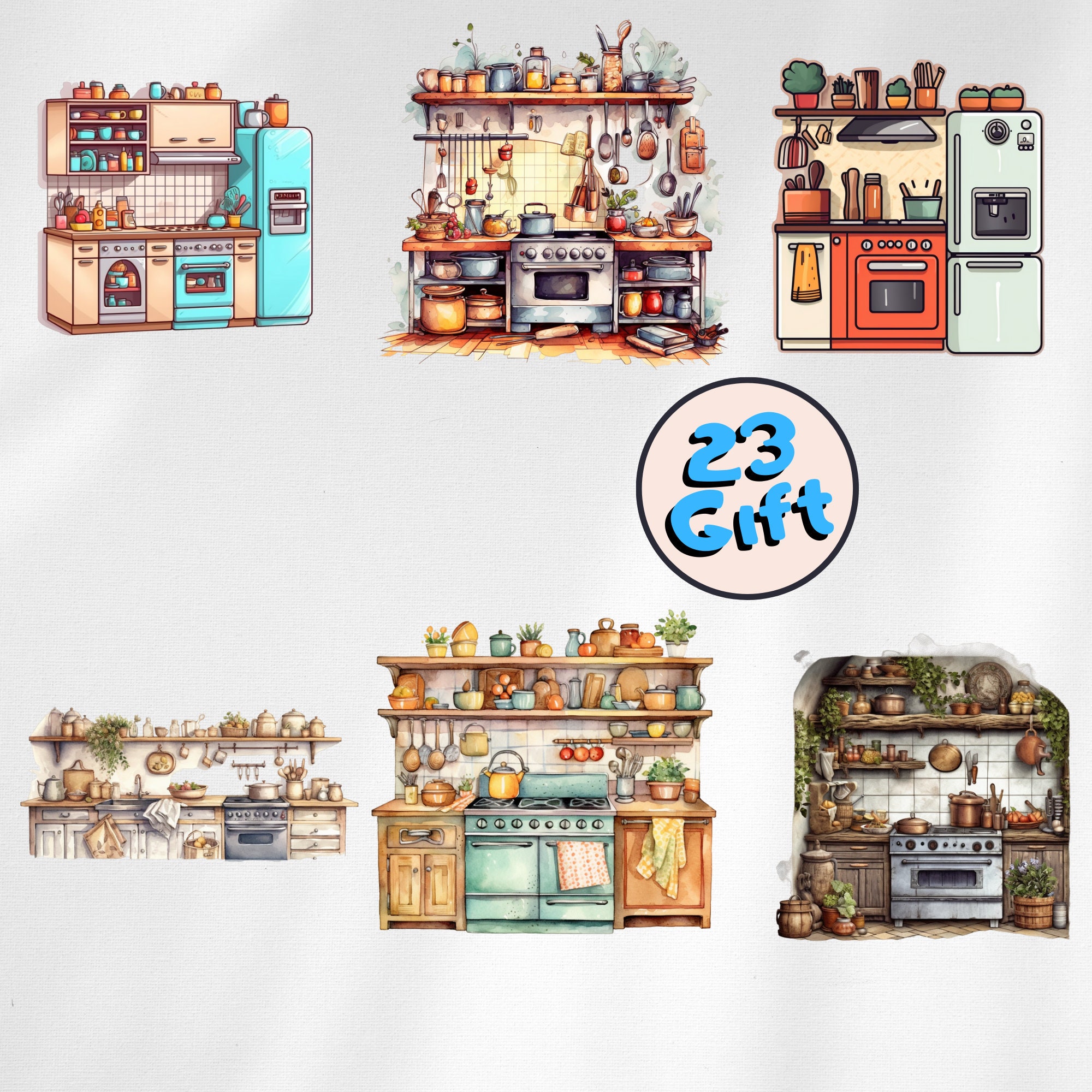 Watercolor Rustic Cooking Clipart Bundle Kitchen Clipart - Etsy