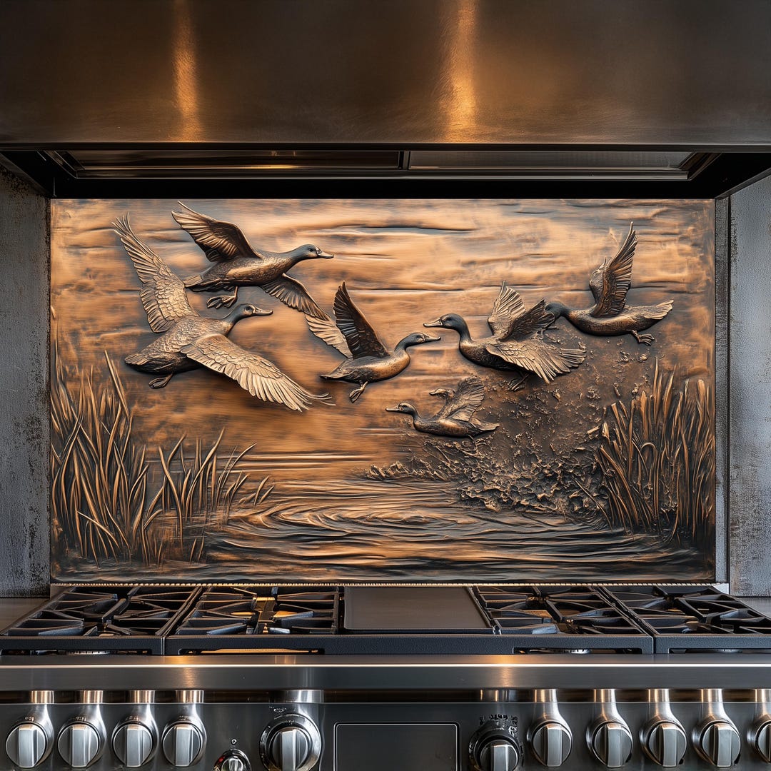 Flying Ducks Kitchen Backsplash, Tempered Glass Backsplash Behind Stove ...