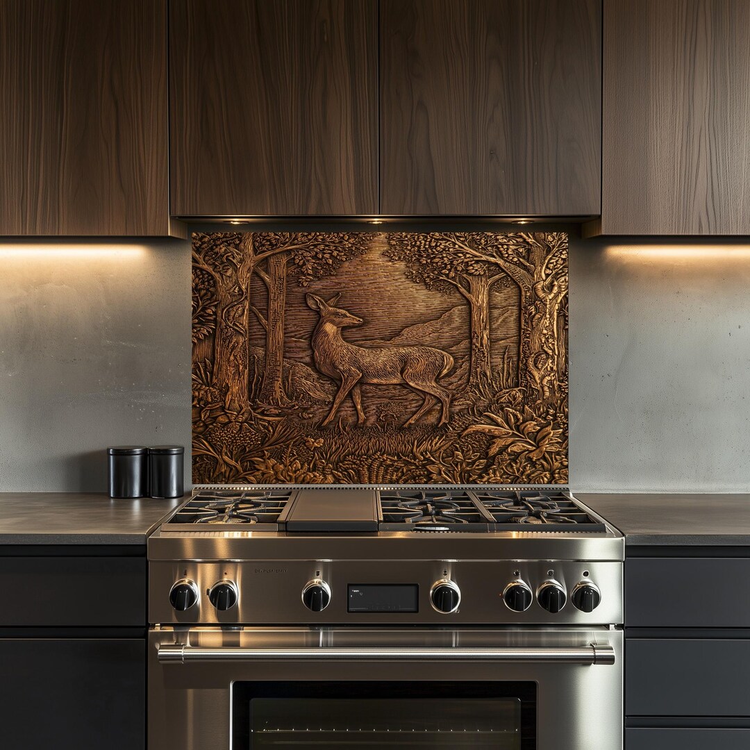 White Tailed Deer Copper Details Kitchen Backsplash, Tempered Glass ...