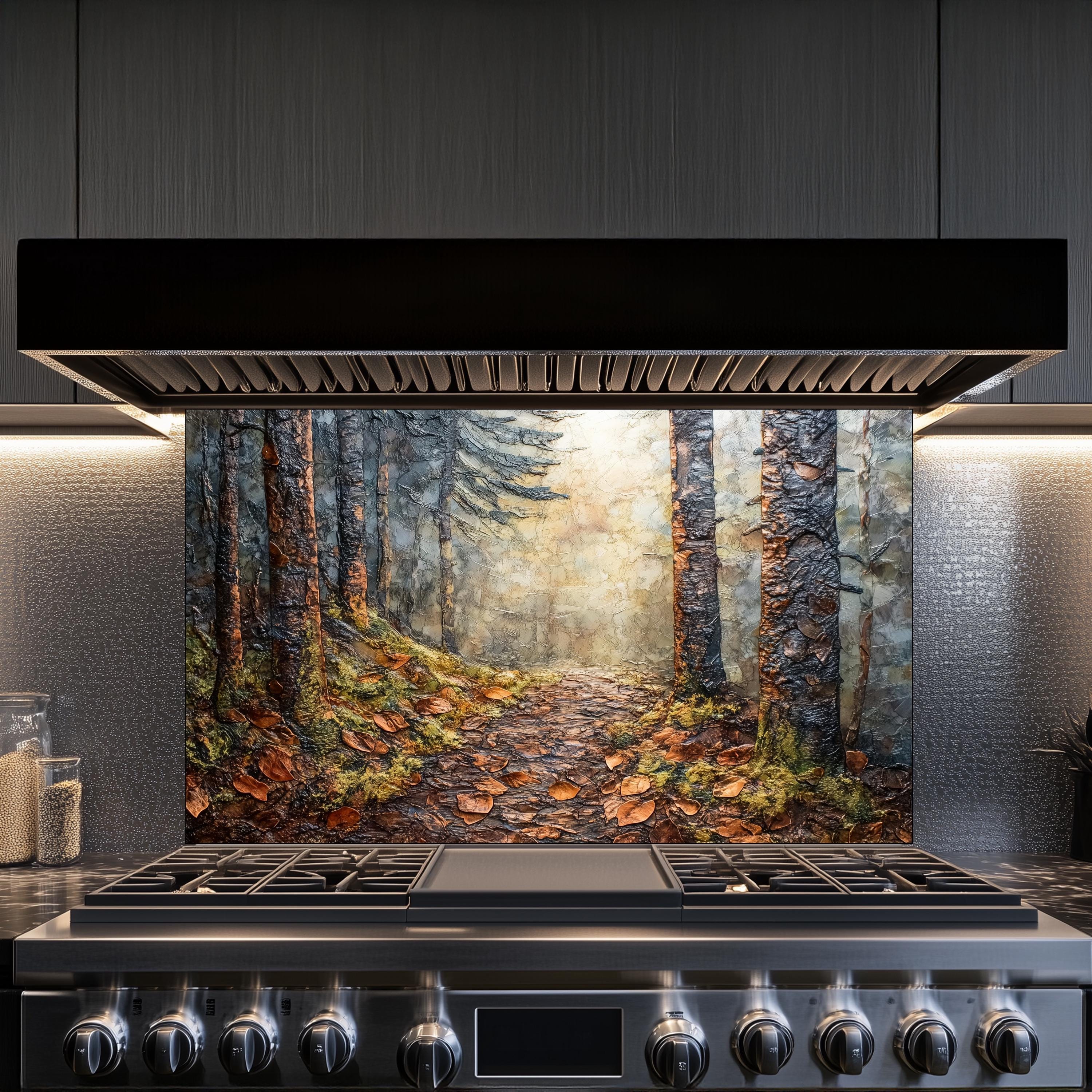 Foggy Forest Trail With Soft Light Backsplash, Tempered Glass ...