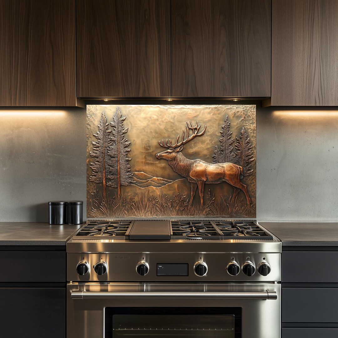 A Majestic Deer Kitchen Backsplash, Tempered Glass Backsplash Behind ...