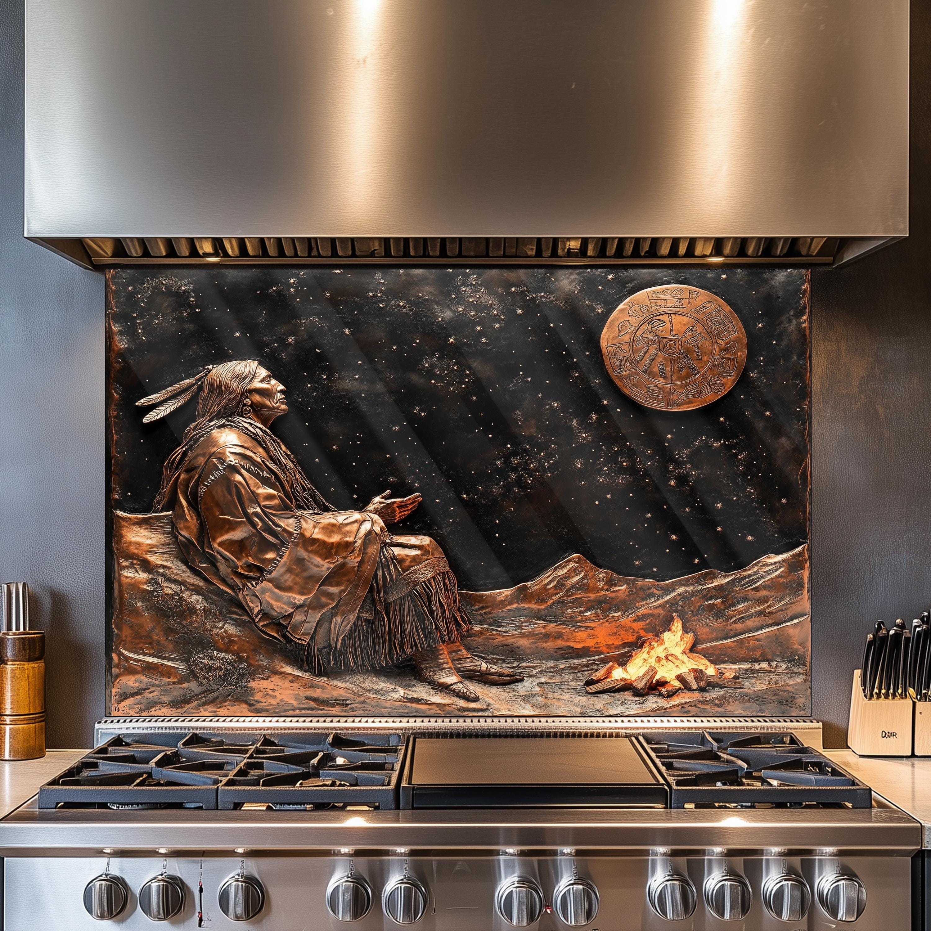 Native American Design Kitchen Backsplash, Tempered Glass Backsplash ...