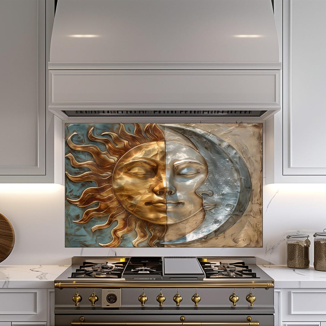 Sun and Moon Faces Kitchen Backsplash, Backsplash Ideas, Tempered Glass ...
