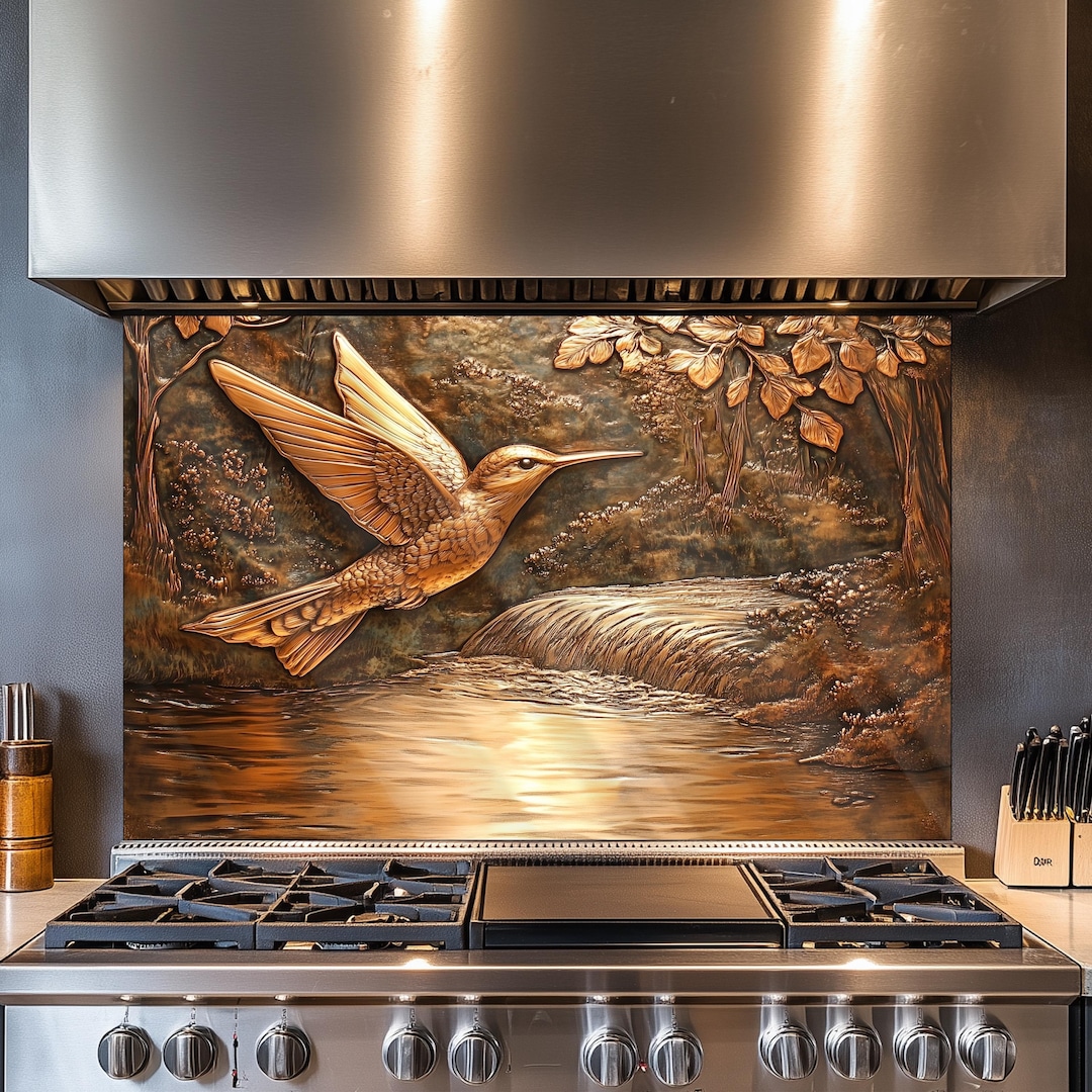 Humming Bird Kitchen Backsplash, Tempered Glass Backsplash, Copper ...
