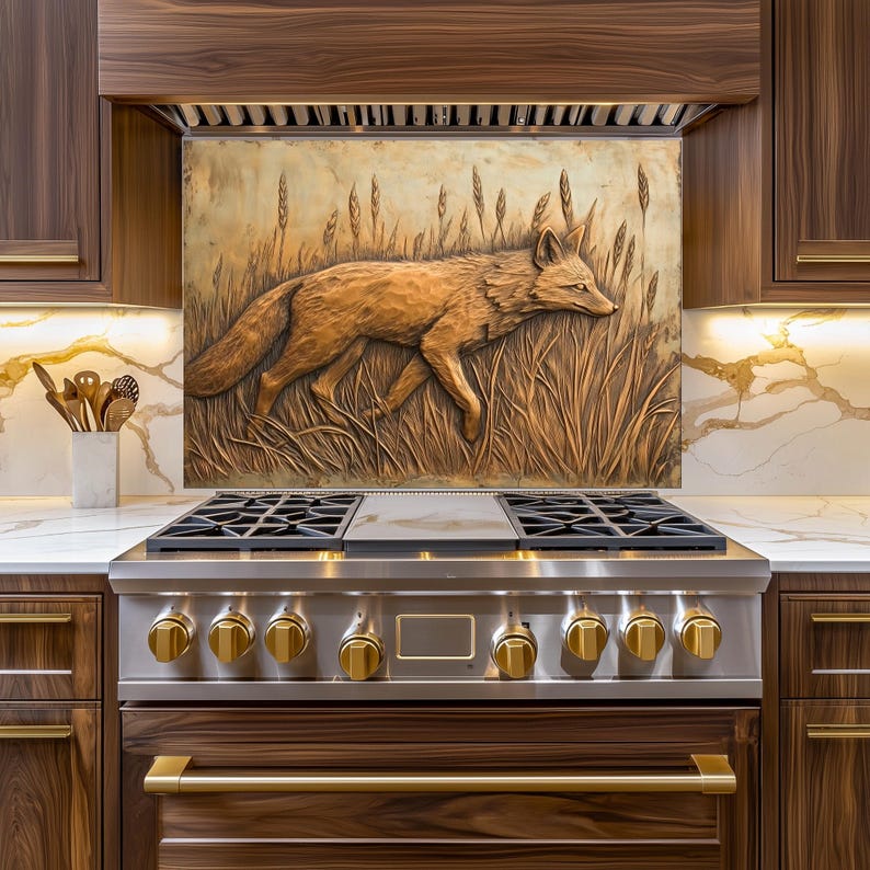Fox Copper Look Kitchen Backsplash, Tempered Glass Backsplash Behind ...