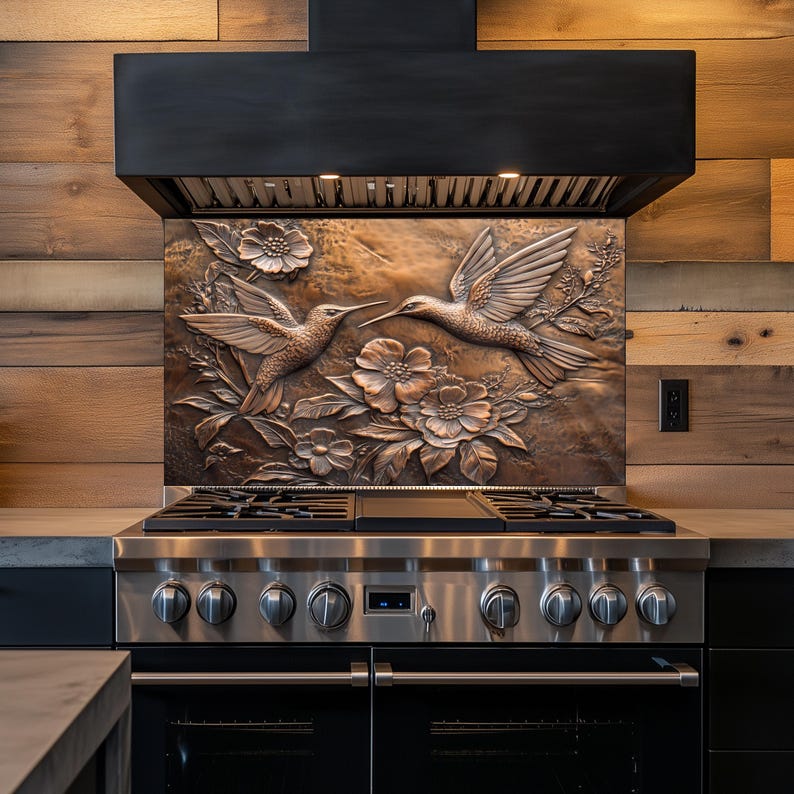 Hummingbirds Decor Kitchen Backsplash, Tempered Glass Backsplash ...