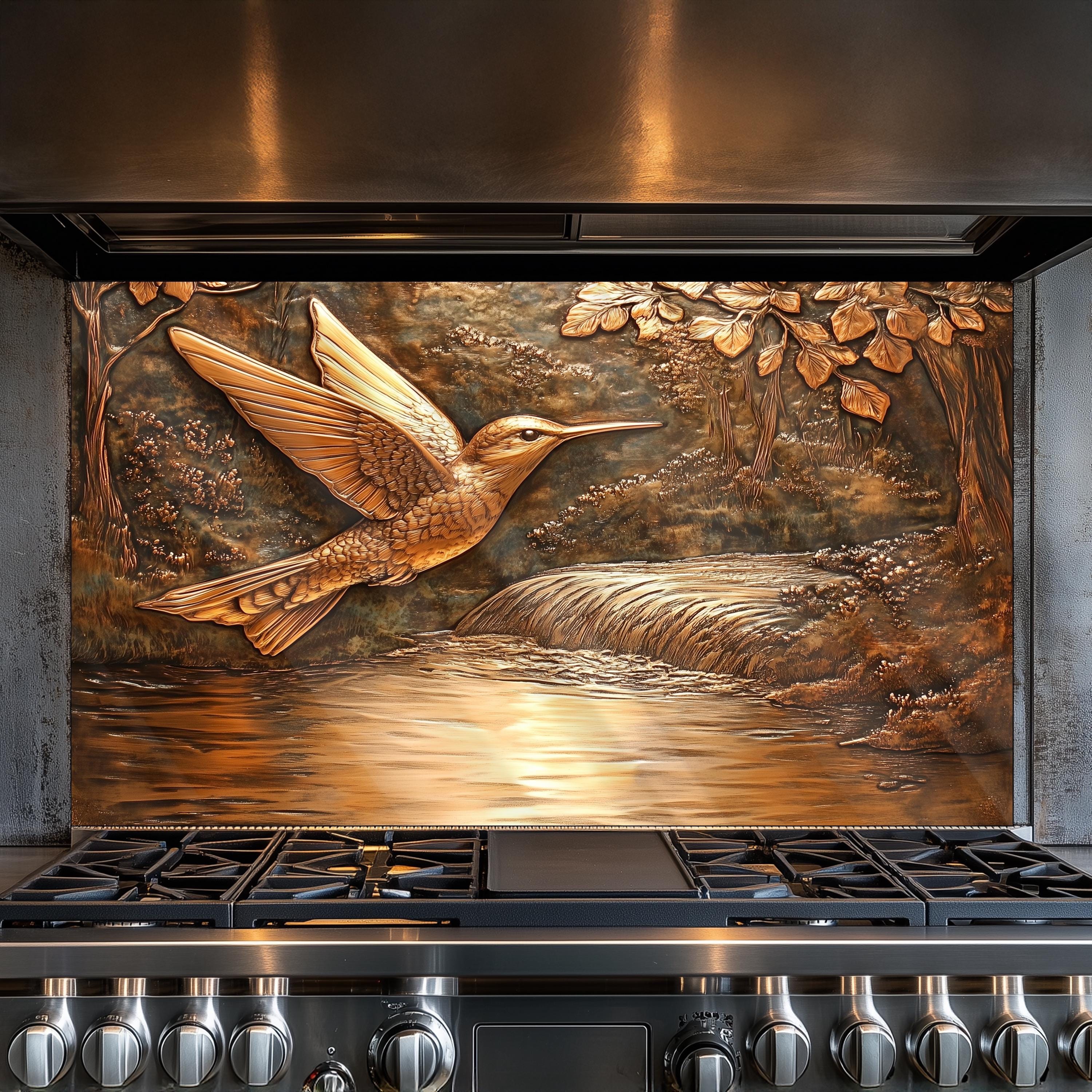 Humming Bird Kitchen Backsplash, Tempered Glass Backsplash, Copper ...
