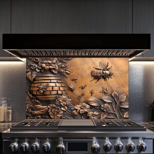 Bees And Honeycomb Kitchen Backsplash Tempered Glass Backsplash