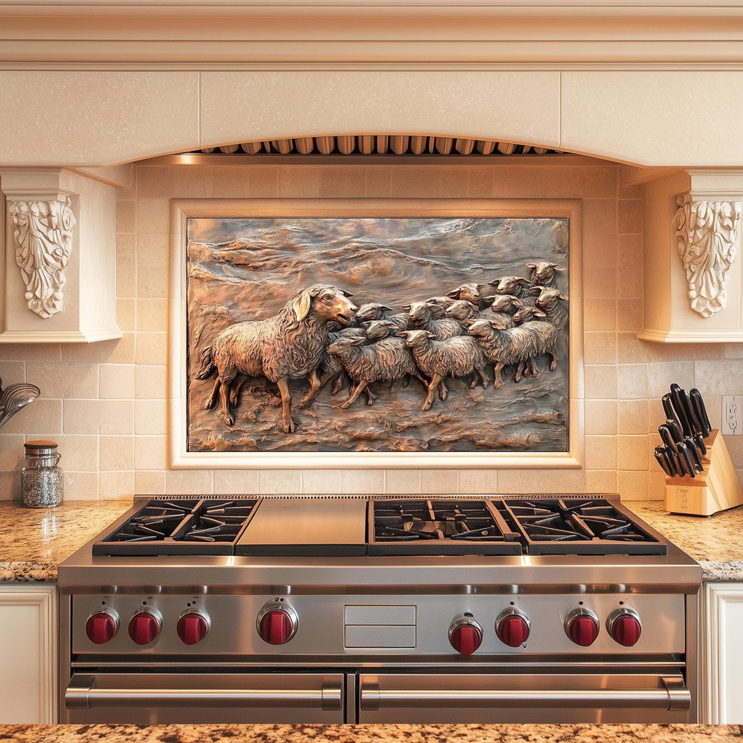 Flock of Sheep Kitchen Backsplash, Tempered Glass Backsplash, Copper ...