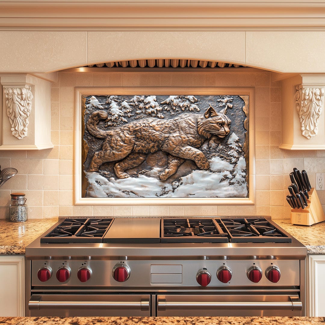 Lynx Tempered Glass Kitchen Backsplash: Rustic Copper Look Stove - Etsy