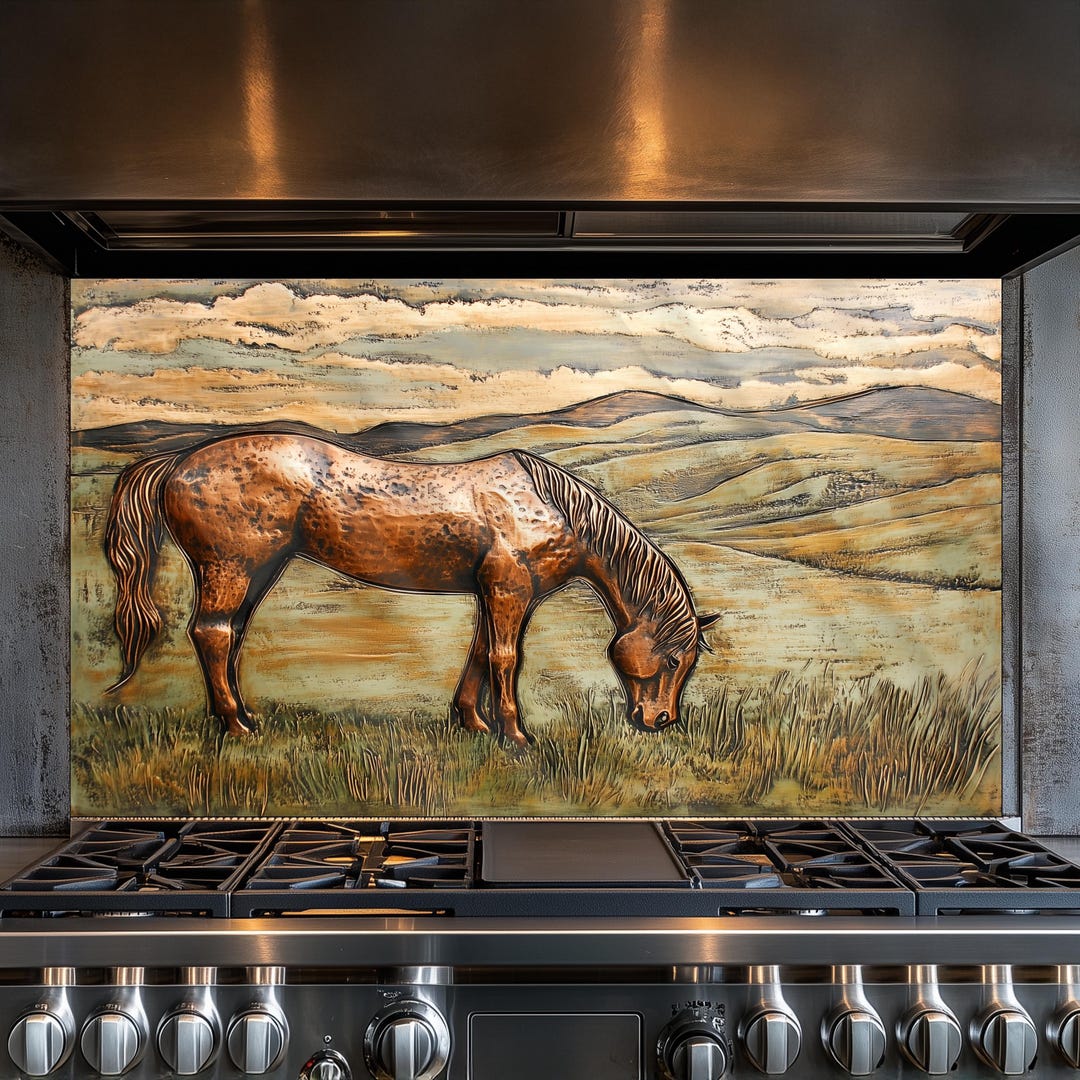 A Horse in a Field Kitchen Backsplash, Tempered Glass Backsplash ...