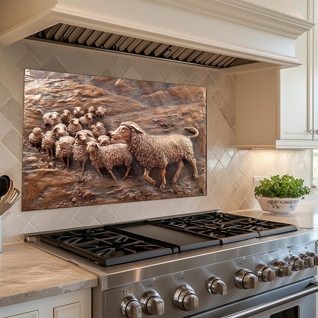 Flock of Sheep Kitchen Backsplash, Tempered Glass Backsplash, Copper ...