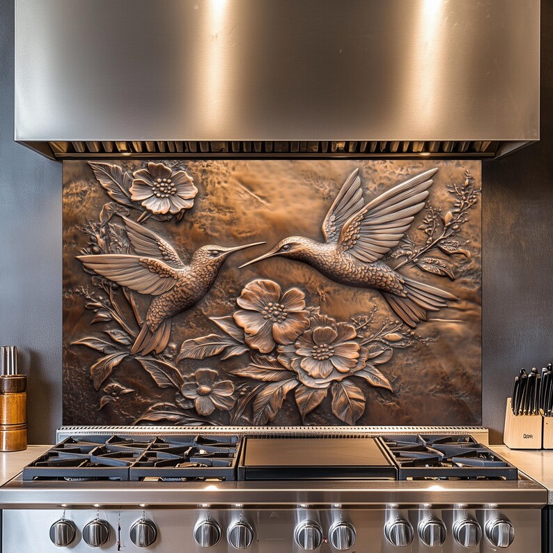 Hummingbirds Decor Kitchen Backsplash, Tempered Glass Backsplash ...