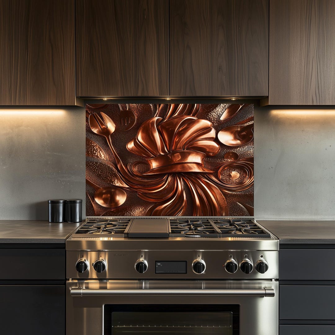 Vaccine Cap With Copper Details Backsplash, Tempered Glass Backsplash ...