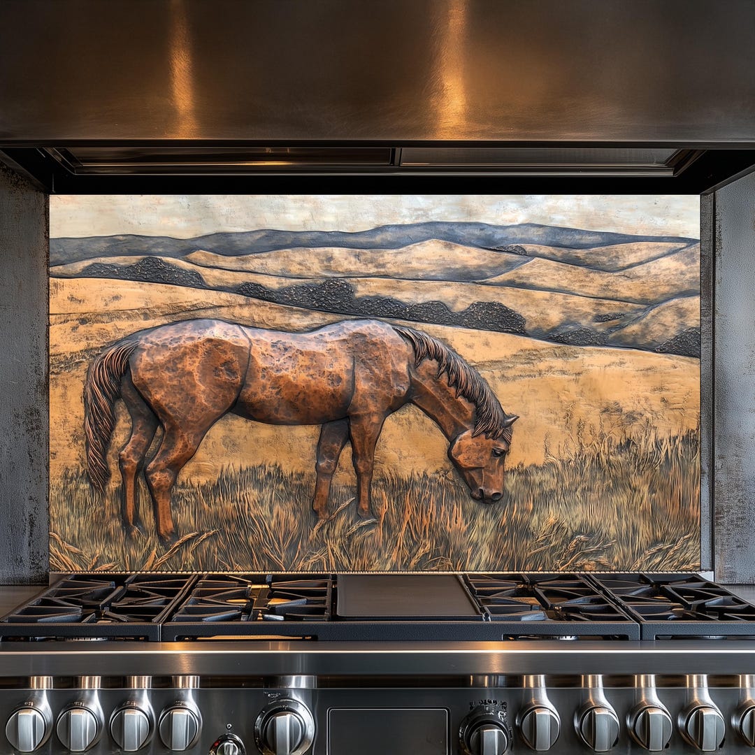 A Horse in a Field Kitchen Backsplash, Tempered Glass Backsplash ...