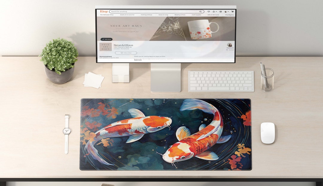 Koi Cascade Desk Mat Minimalist Desk Pad Contemporary Office - Etsy