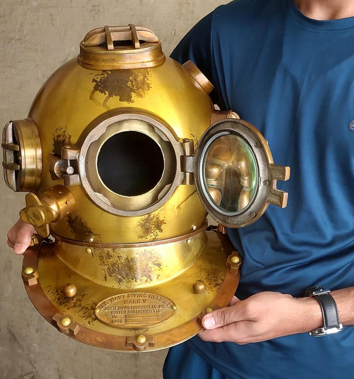 US Navy Mark V Diving Helmet | Antique Finish Deep Sea Nautical Divers ...