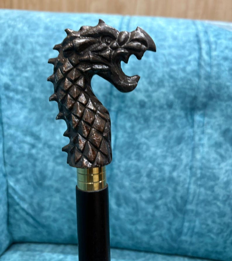Dragon Head Brass Handle Walking Stick, Foldable Wooden Cane, Steampunk ...