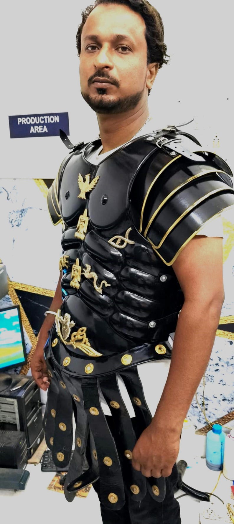 Medieval Roman Black Muscle Armor Set ~halloween Knight Greek Gladiator ...