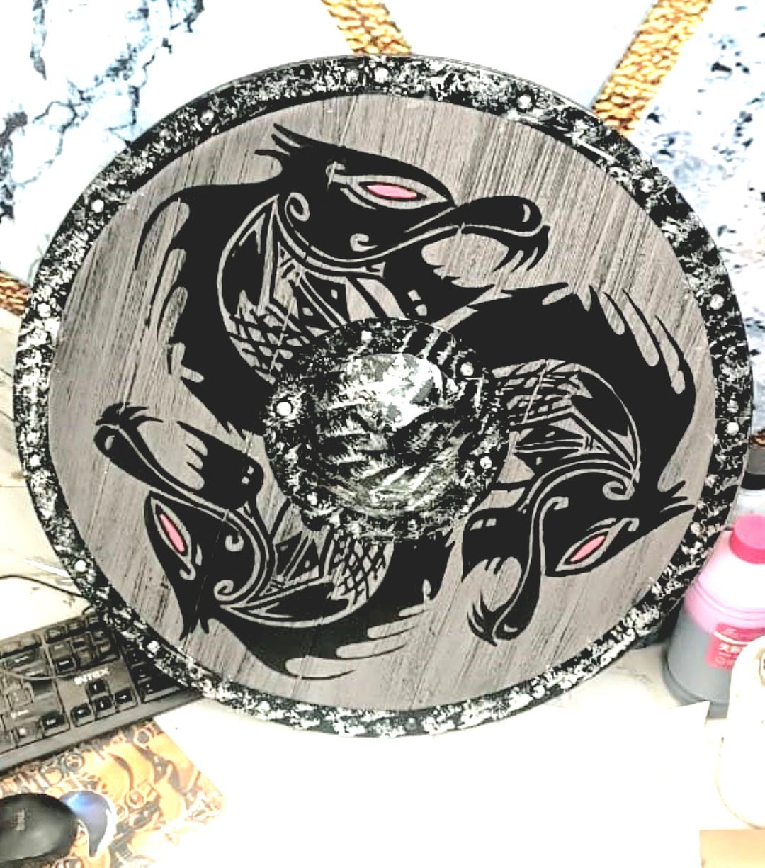 24 Inch Wooden Viking Dragon Shield | Knight Crusader Armor Shield ...