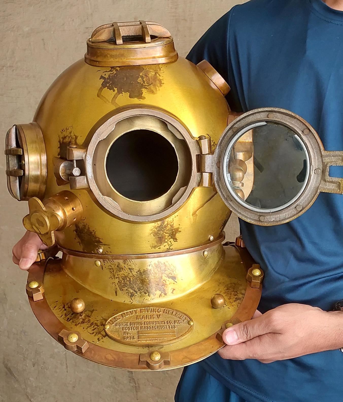 US Navy Mark V Diving Helmet | Antique Finish Deep Sea Nautical Divers ...