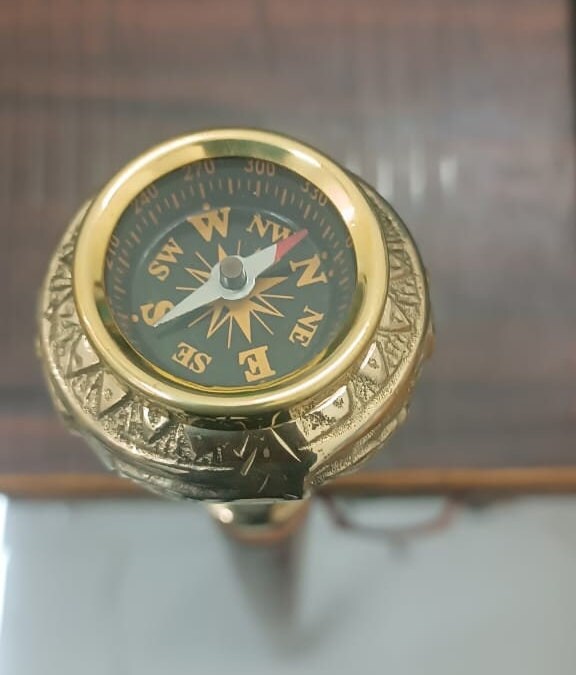 Victorian Solid Brass Knob Compass Head Handle Wooden Walking Cane ...