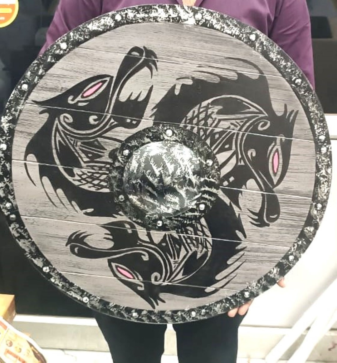 Medieval Viking Dragon Shield Knight Crusader Wooden Armor Shield Larp ...