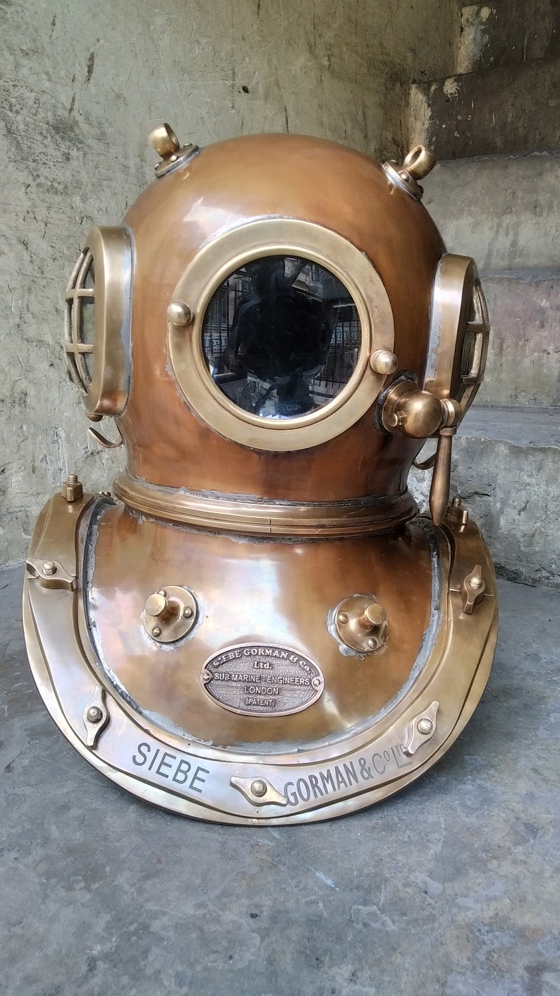 Royal U.K. Navy Siebe Gorman Diving Helmet Brown Deep Sea Nautical ...