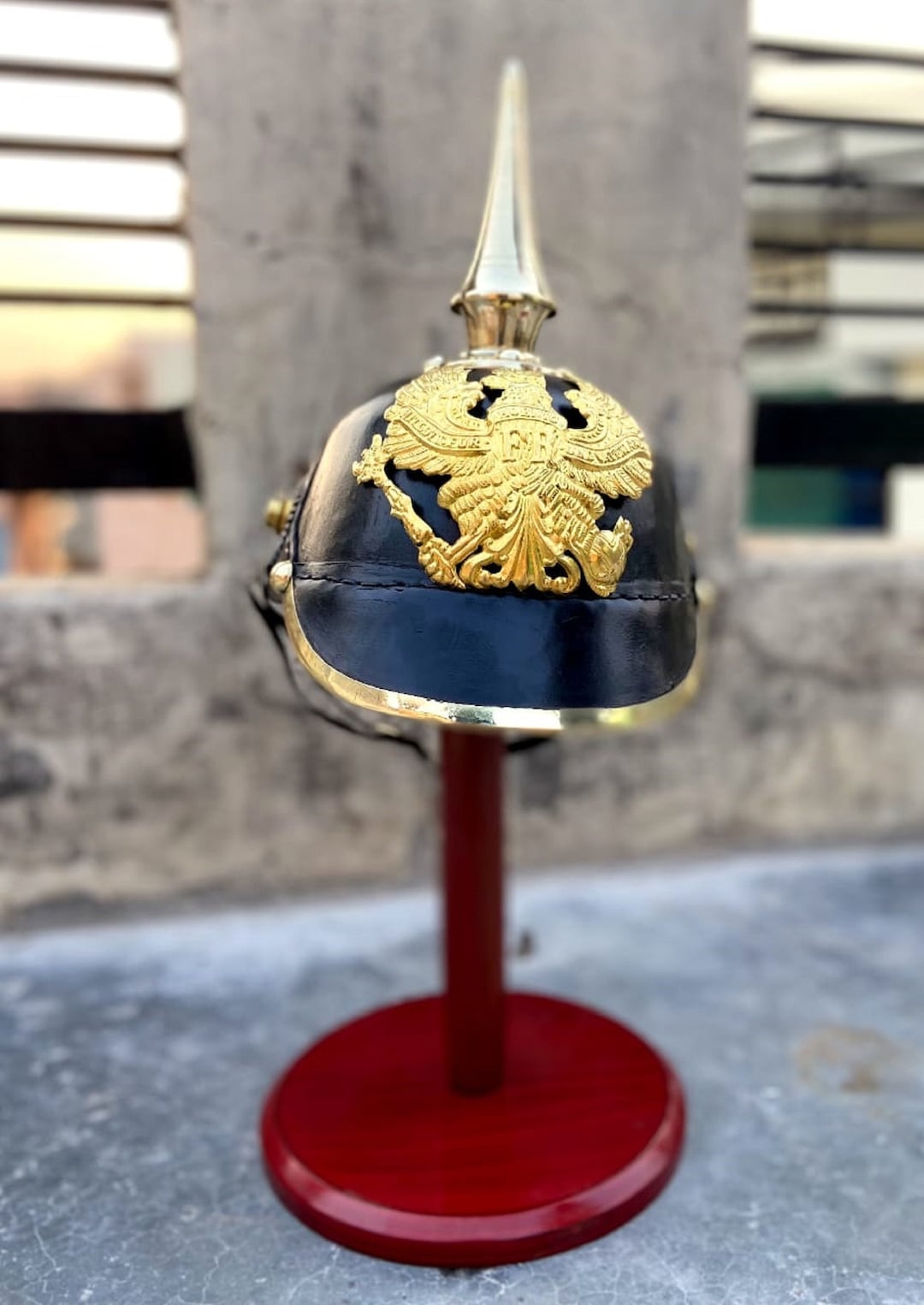 WWI German Pickelhaube Leather & Brass Helmet ~ Imperial Prussian Spike ...