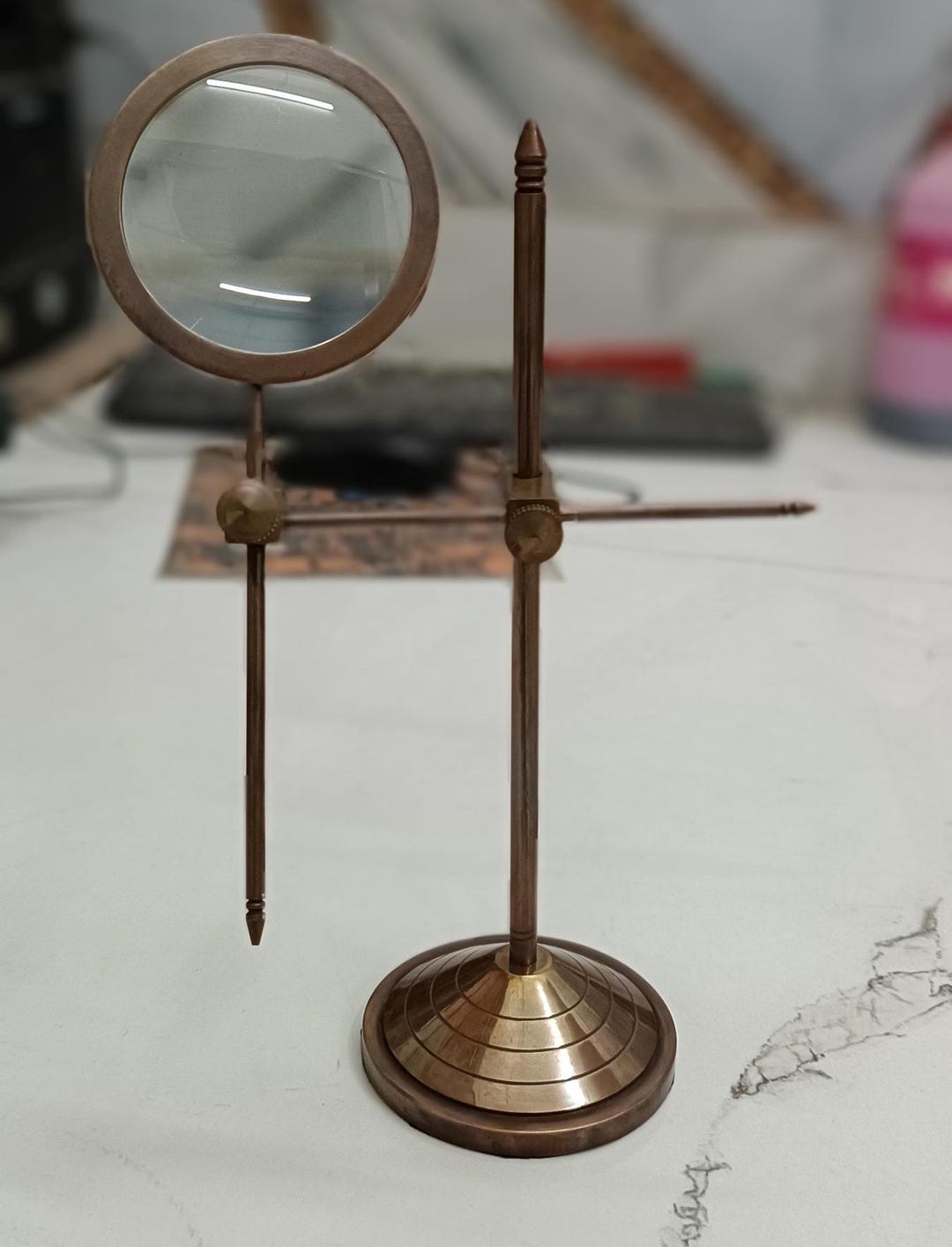 Antique Finish Solid Brass Adjustable Table Top Magnifying Glass ~ Home ...